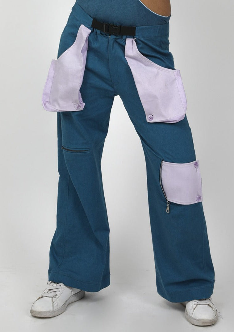 Teal Velvet Flared Cargo – Duskin